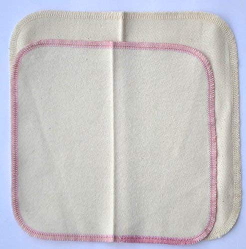 1 Ply Organic Flannel Washable Baby Wipes 8x8 Inches Set of 10 Sewn with Organic Cotton Thread