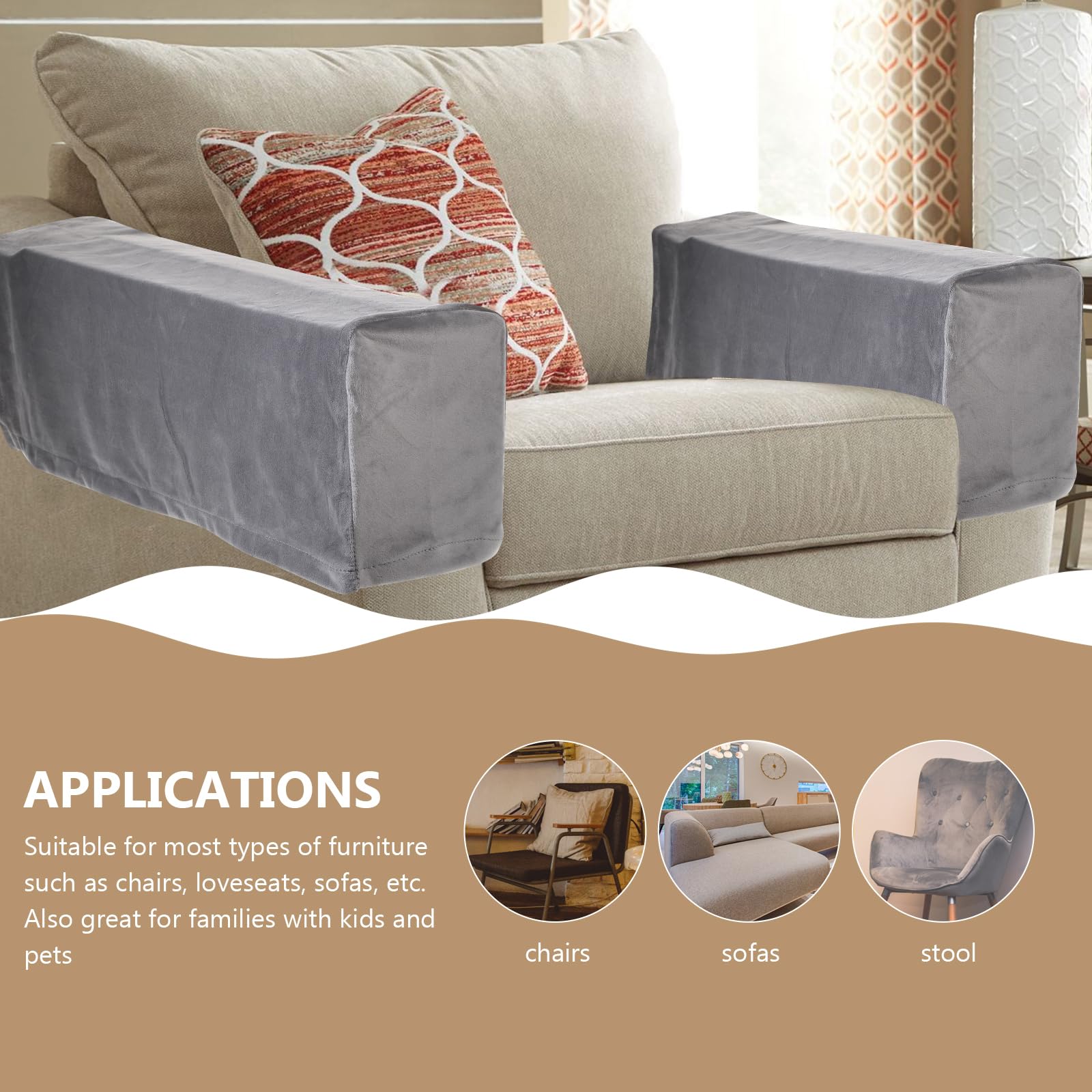 Garneck 2Pcs Stretch Fabric Armrest Covers Anti-Slip Spandex Recliner Armchair Couch Armrest Protector Furniture Protector Armchair Slipcovers Grey