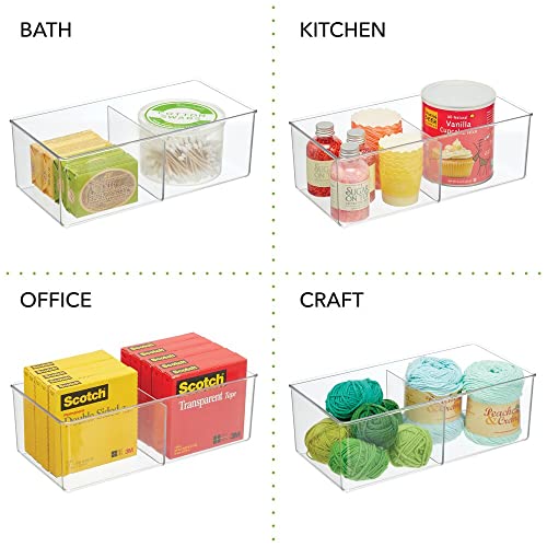 mDesign Plastic 2 Compartment Divided Drawer and Closet Storage Bin - Organizer for Scarves, Socks, Bras, and Underwear - Dress Drawer Organizer, Shelf Organization -2 Pack - Clear