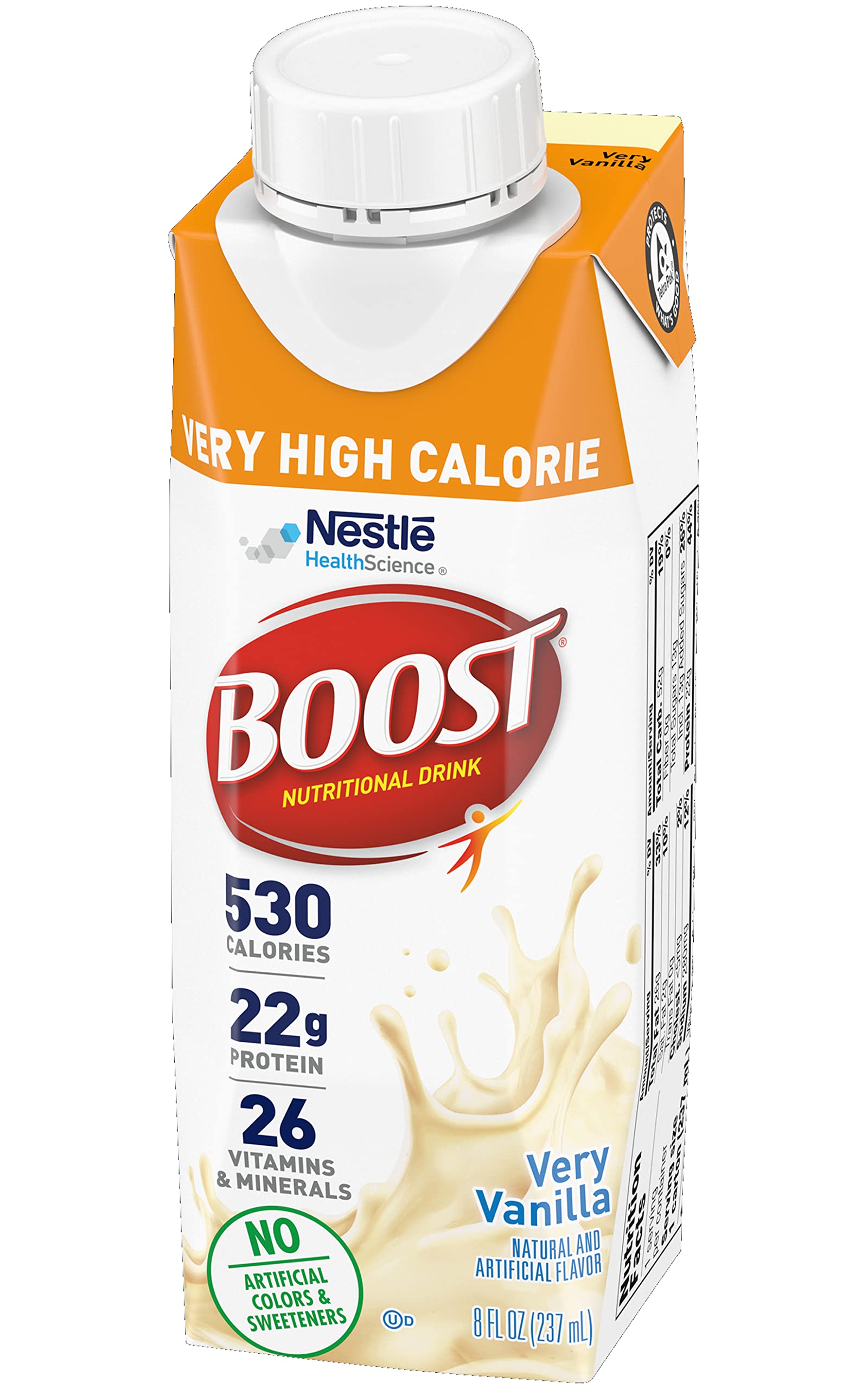 Boost Very High Calorie Nutritional Drink Very Vanilla, Made with Natural Vanilla Flavor & No Artificial Flavors, Colors & Sweeteners, 8 FL OZ (Pack of 3)