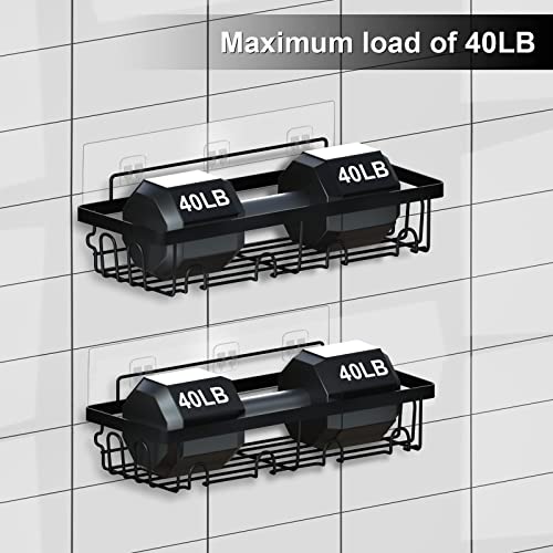 AilyHooms Shower Caddy Bathroom Shower Organizer - 3 Pack Adhesive Shower Shelves With 18 Hooks - No Drilling Wall Mounted Shower Storage Stainless Steel Rustproof Basket Rack for Bathroom Kitchen