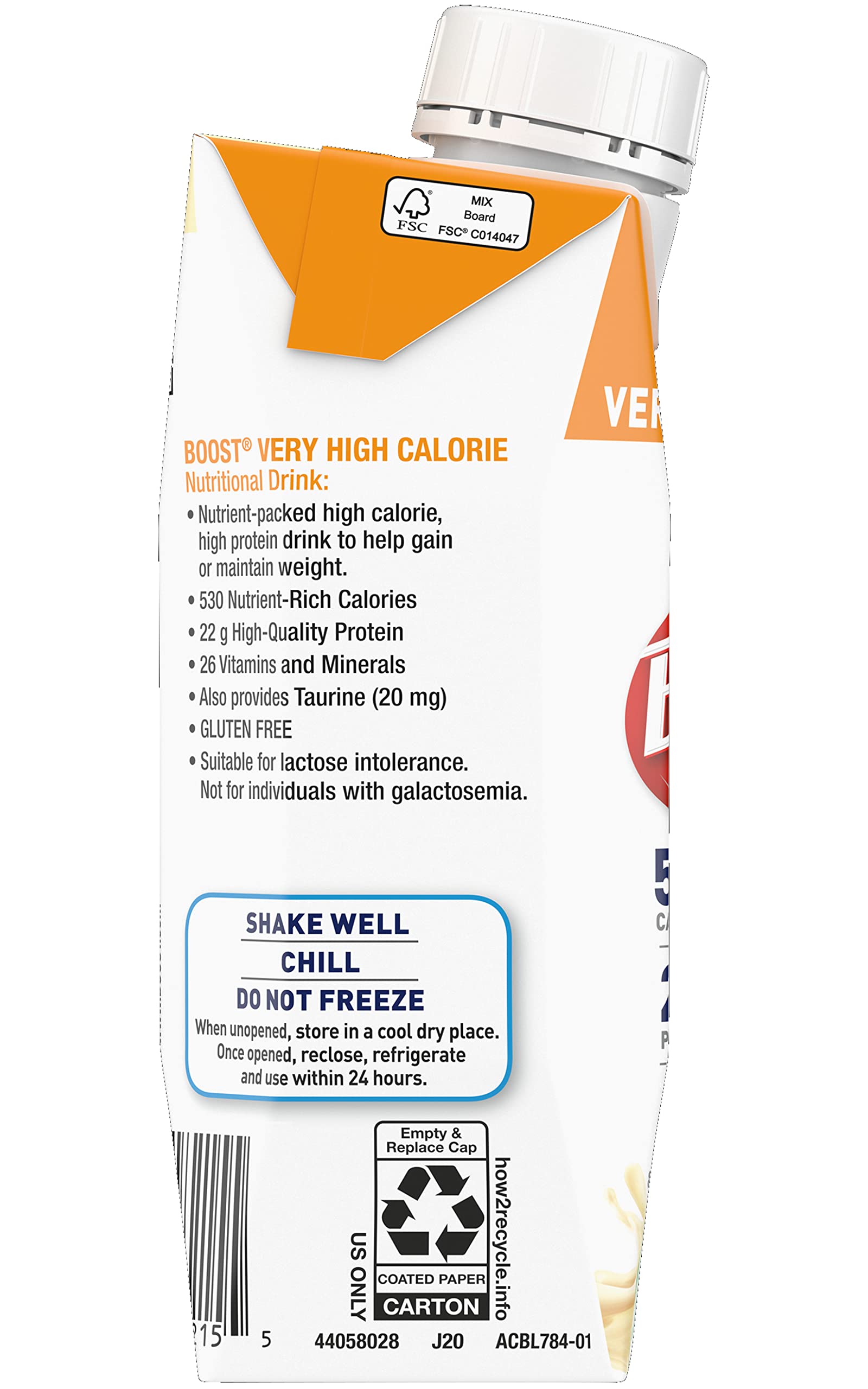 Boost Very High Calorie Nutritional Drink Very Vanilla, Made with Natural Vanilla Flavor & No Artificial Flavors, Colors & Sweeteners, 8 FL OZ (Pack of 3)