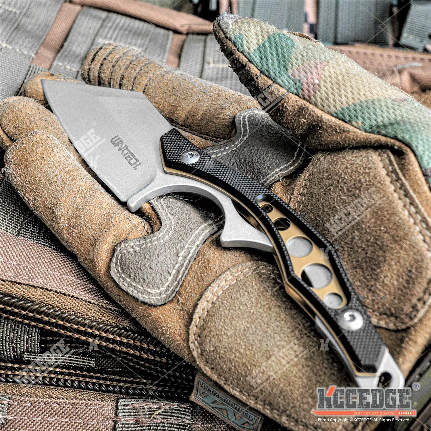 Tactical Knife Hunting Knife Survival Knife 7.25" Fixed Blade Knife With Hybrid Blade Camping Accessories Camping Gear Survival Kit Survival Gear Tactical Gear 79224 (Black / Gold)