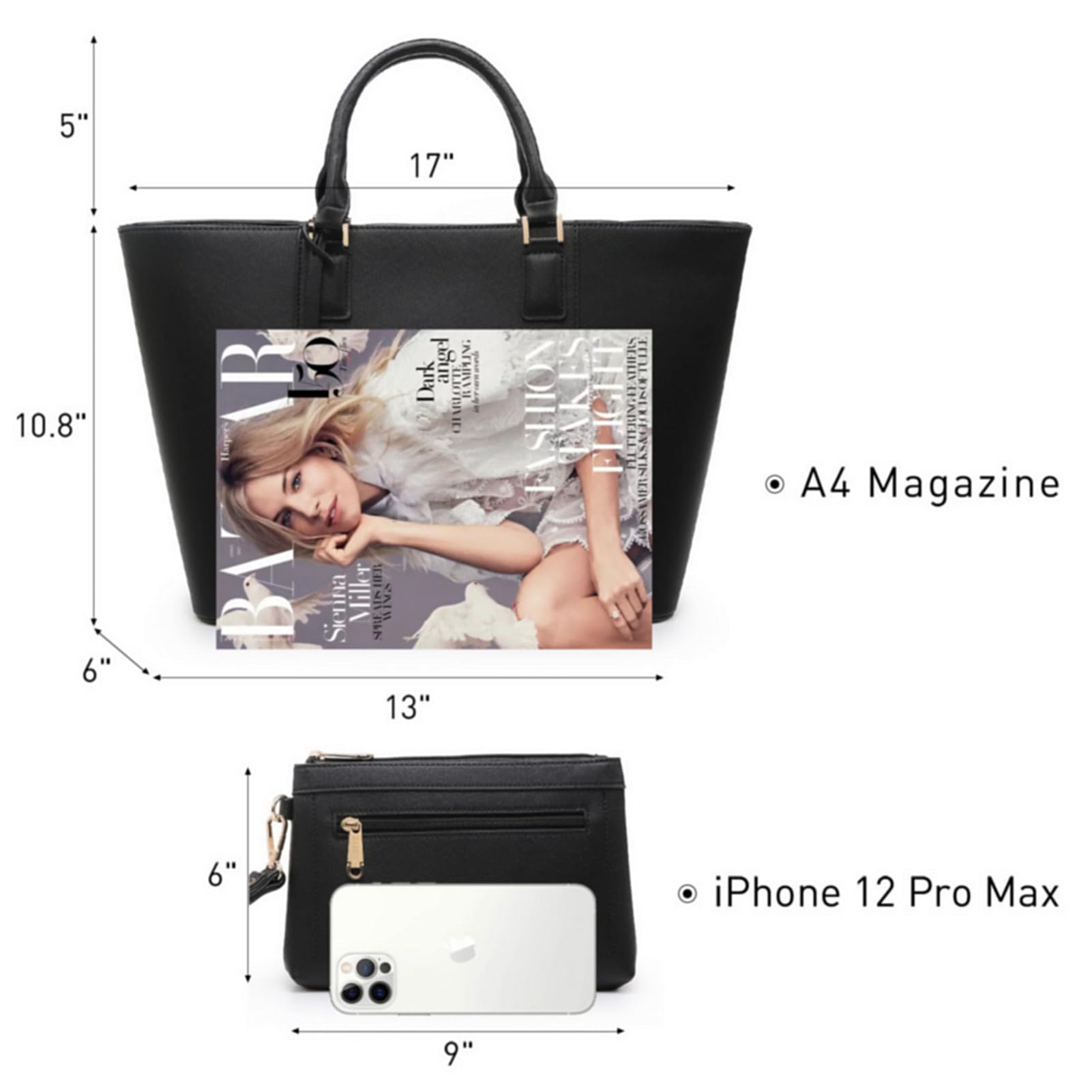 Dasein Women Satchel Purse Handbag Shoulder Bag Work Tote Bag with Matching Clutch