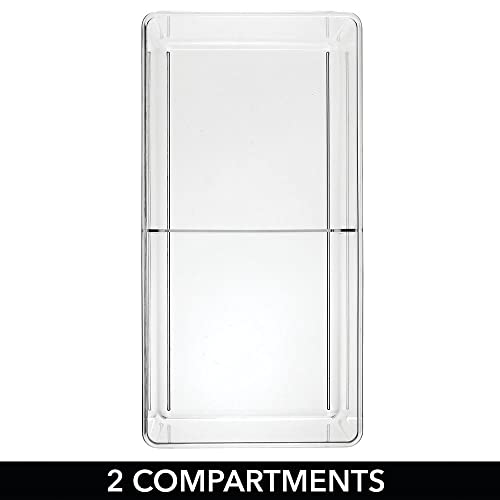 mDesign Plastic 2 Compartment Divided Drawer and Closet Storage Bin - Organizer for Scarves, Socks, Bras, and Underwear - Dress Drawer Organizer, Shelf Organization -2 Pack - Clear