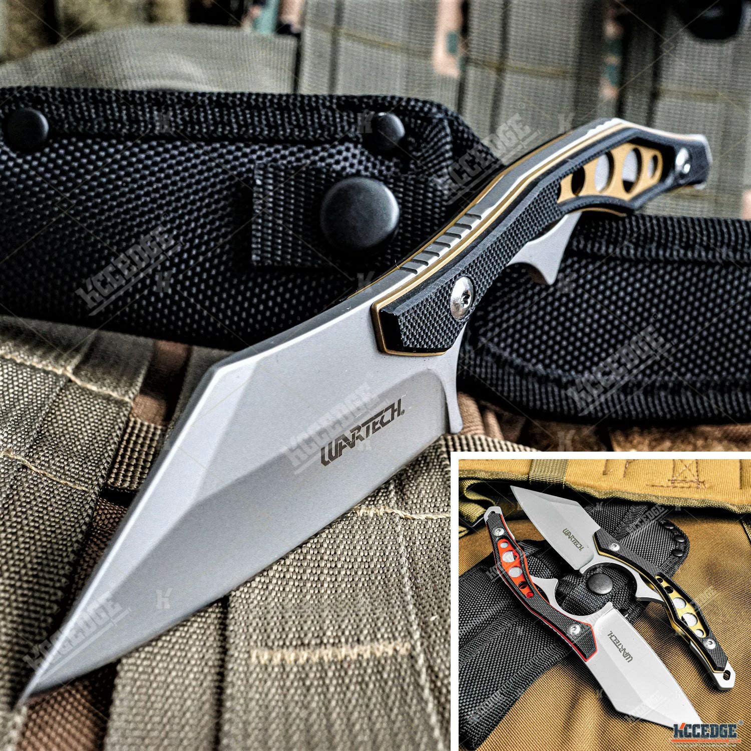 Tactical Knife Hunting Knife Survival Knife 7.25" Fixed Blade Knife With Hybrid Blade Camping Accessories Camping Gear Survival Kit Survival Gear Tactical Gear 79224 (Black / Gold)