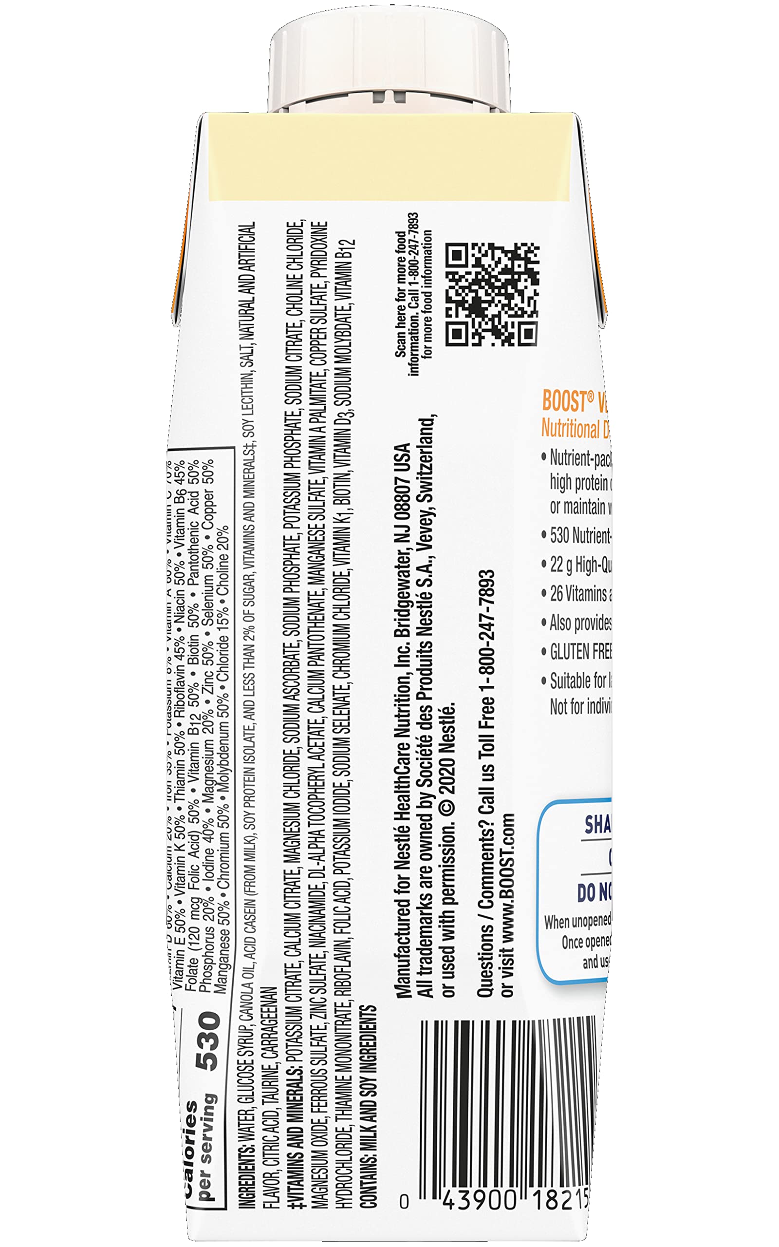 Boost Very High Calorie Nutritional Drink Very Vanilla, Made with Natural Vanilla Flavor & No Artificial Flavors, Colors & Sweeteners, 8 FL OZ (Pack of 3)