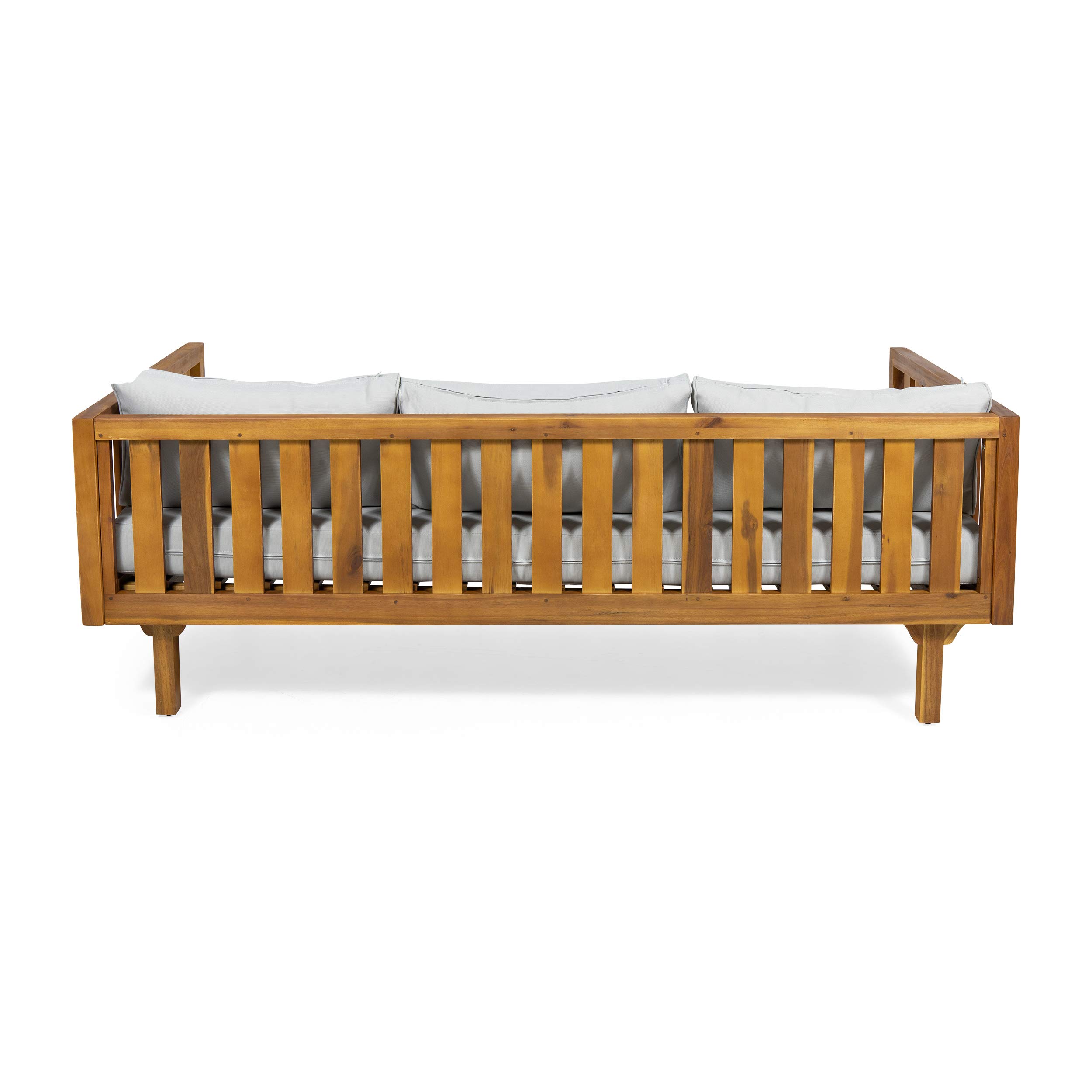 Christopher Knight Home Tina Outdoor 3 Seater Acacia Wood Daybed, Teak Finish, Light Grey