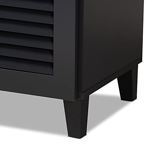 Baxton Studio Coolidge Wood 11-Shelf and Drawer Shoe Cabinet in Dark Gray