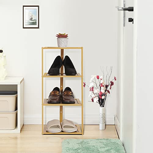 MoNiBloom Bamboo 4 Tier Narrow Shoe Rack Storage Space Saving Single Pairs Shoe Organizer for Small Spaces Corner Bedroom Hallway Entryway Balcony Patio for 6-10 Pairs, Natural