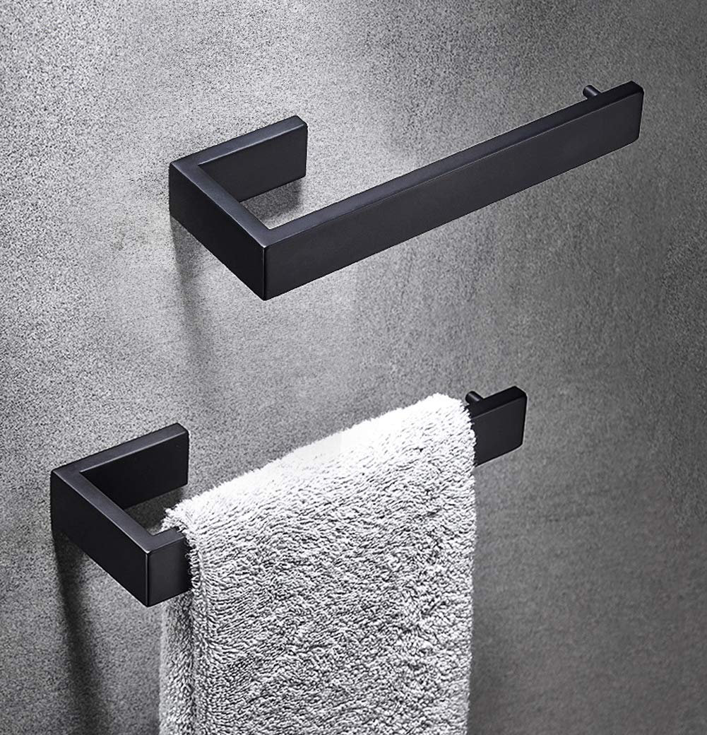 Towel Rack, Hand Towel Ring Holder SUS304 Stainless Steel, Hardware Set Towel Bar for Bathroom, Kitchen, Cabinet in Hotel or Home, Matte Black & Wall Mounted