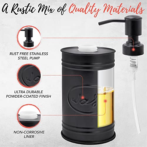 Autumn Alley Rustic Farmhouse Black Bathroom Accessories Set (4 PCS) - Lotion Soap Dispenser, Toothbrush Holder, 2 Apothecary Jars (Qtip Holder) - Rustic Farmhouse Bathroom Decor