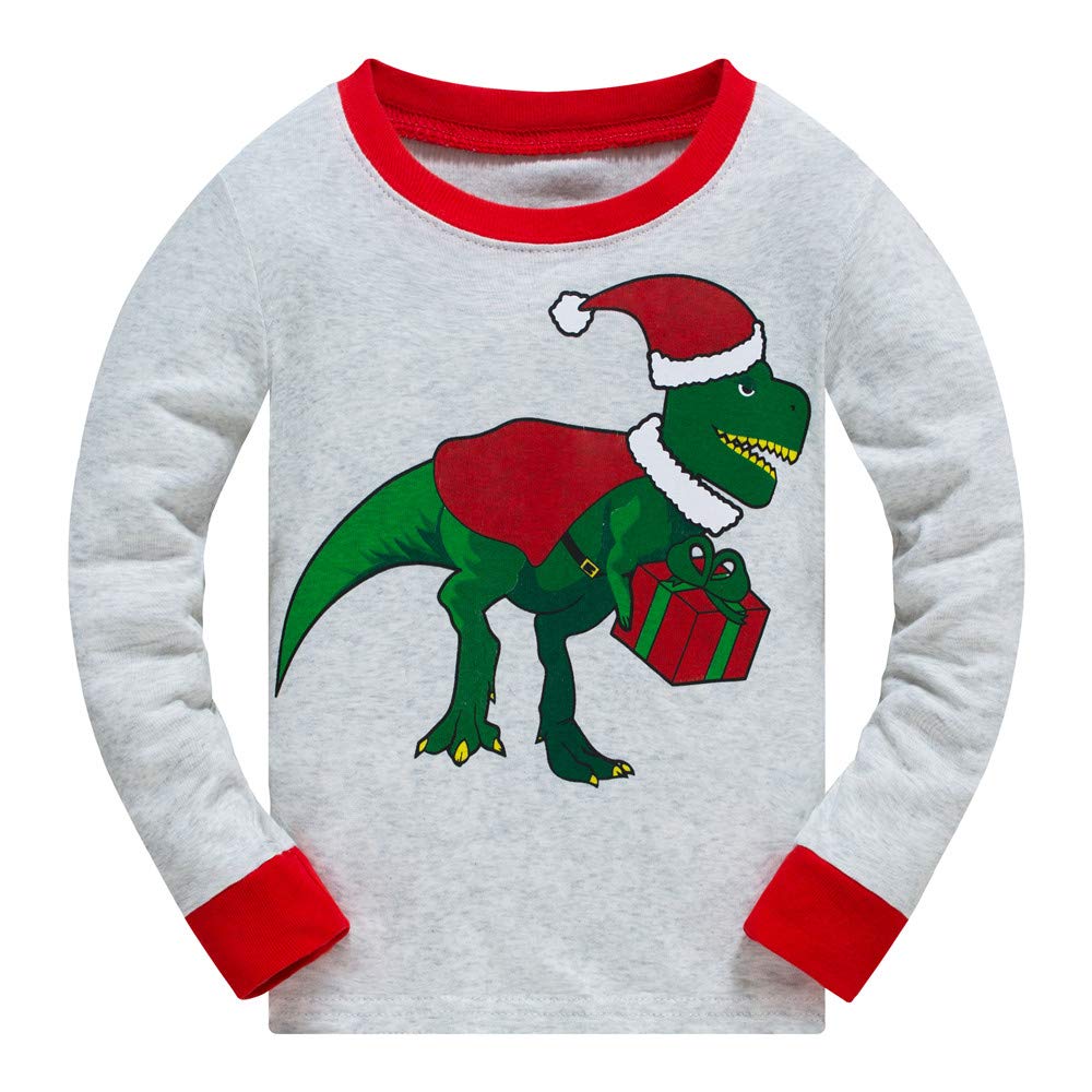 Boys Christmas Pajamas for Toddler Clothes Set Dinosaur Sleepwear Long Sleeve 100% Cotton 2 Piece Kids Xmas Pjs 3t