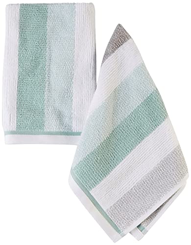 Caro Home Dana Stripe Towel Collection Finger Tip Grey/Green/White