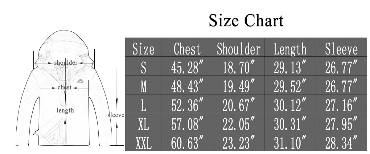 OTU Men's Lightweight Waterproof Hooded Rain Jacket Outdoor Raincoat Shell Jacket for Hiking Travel Darkgrey M
