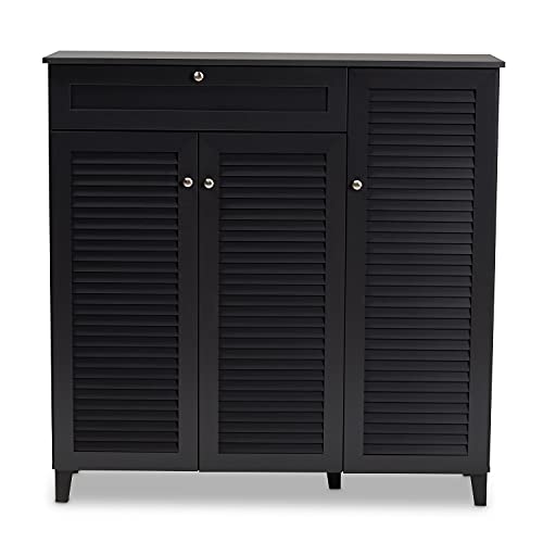 Baxton Studio Coolidge Wood 11-Shelf and Drawer Shoe Cabinet in Dark Gray
