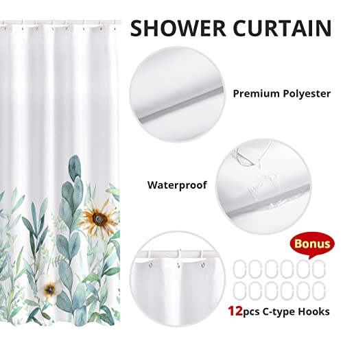 4PCS Bathroom Sets with Shower Curtain and Rugs, HUXMEYSON Spring Shower Curtain with Memory Foam Bath Mat Set and 12 Hooks, Stylish and Dural Bathroom Decor Set