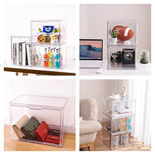 Attelite Plastic Purse and Handbag Storage Organizer for Closet, Clear Acrylic Display Case with Magnetic Door for Wallet, Book, Cosmetic, Toys, Clutch Organization 3 Pack