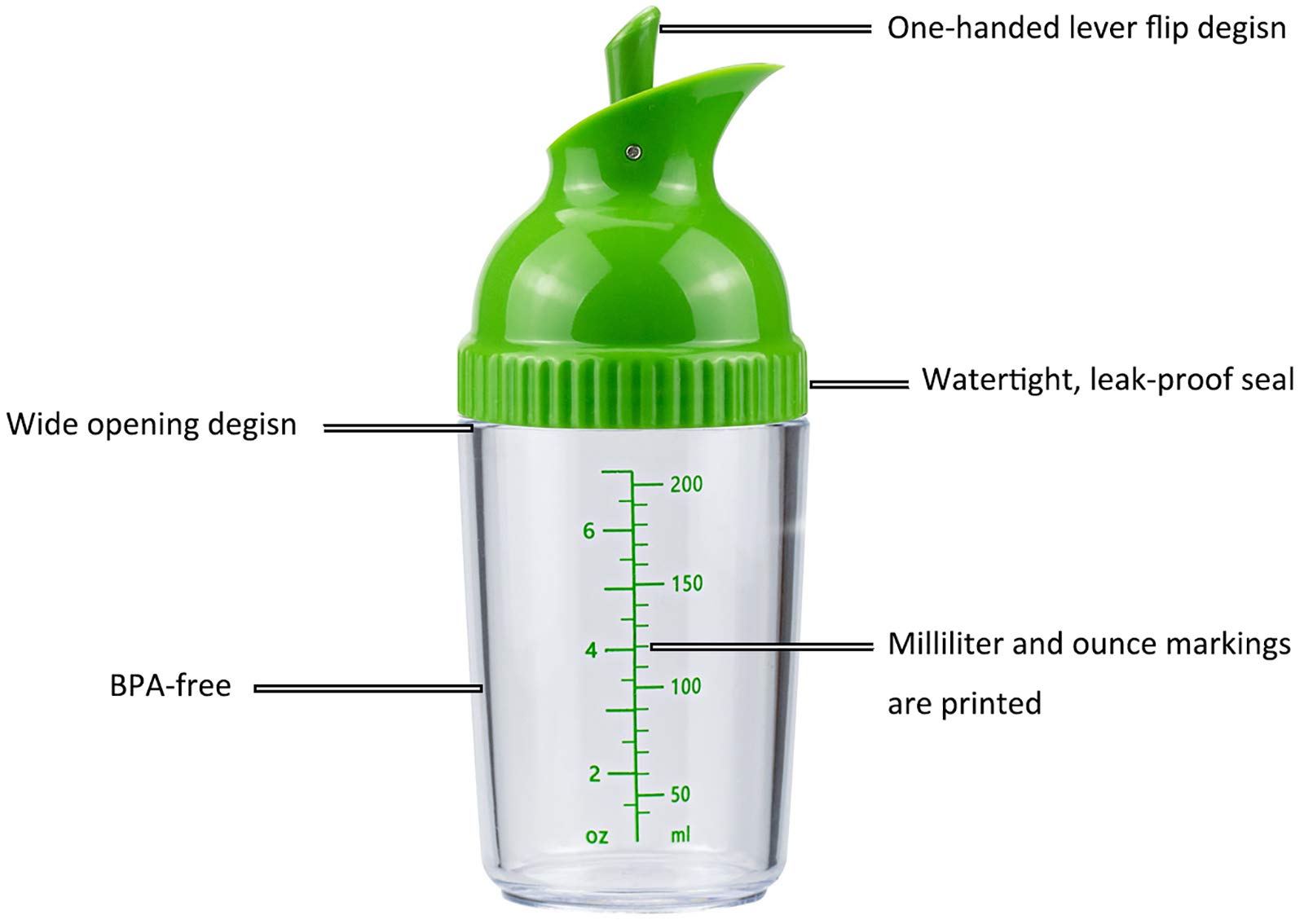 Nicunom 3 Pack Salad Dressing Shaker, 7 Oz Good Grips Dressing Mixer Shaker Bottles, Black & White & Green