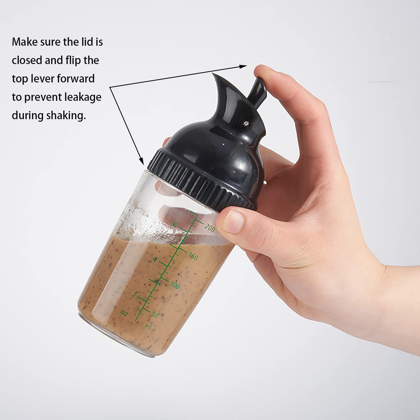 Nicunom 3 Pack Salad Dressing Shaker, 7 Oz Good Grips Dressing Mixer Shaker Bottles, Black & White & Green