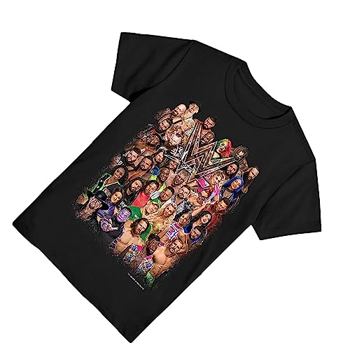 WWE Boys Superstars Group Shirt - John Cena, Daniel Bryan, Seth Rollins World Wrestling Champion Belt T-Shirt (Black Group, Medium)