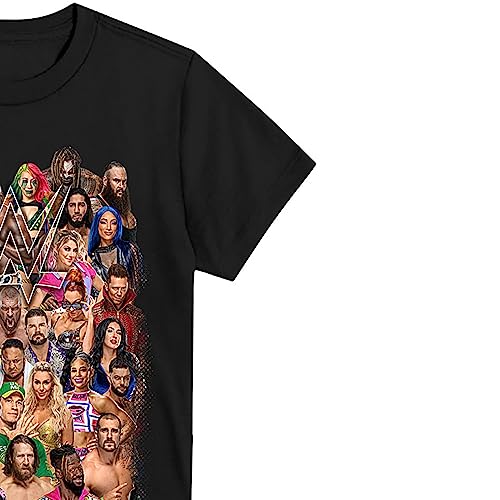 WWE Boys Superstars Group Shirt - John Cena, Daniel Bryan, Seth Rollins World Wrestling Champion Belt T-Shirt (Black Group, Medium)