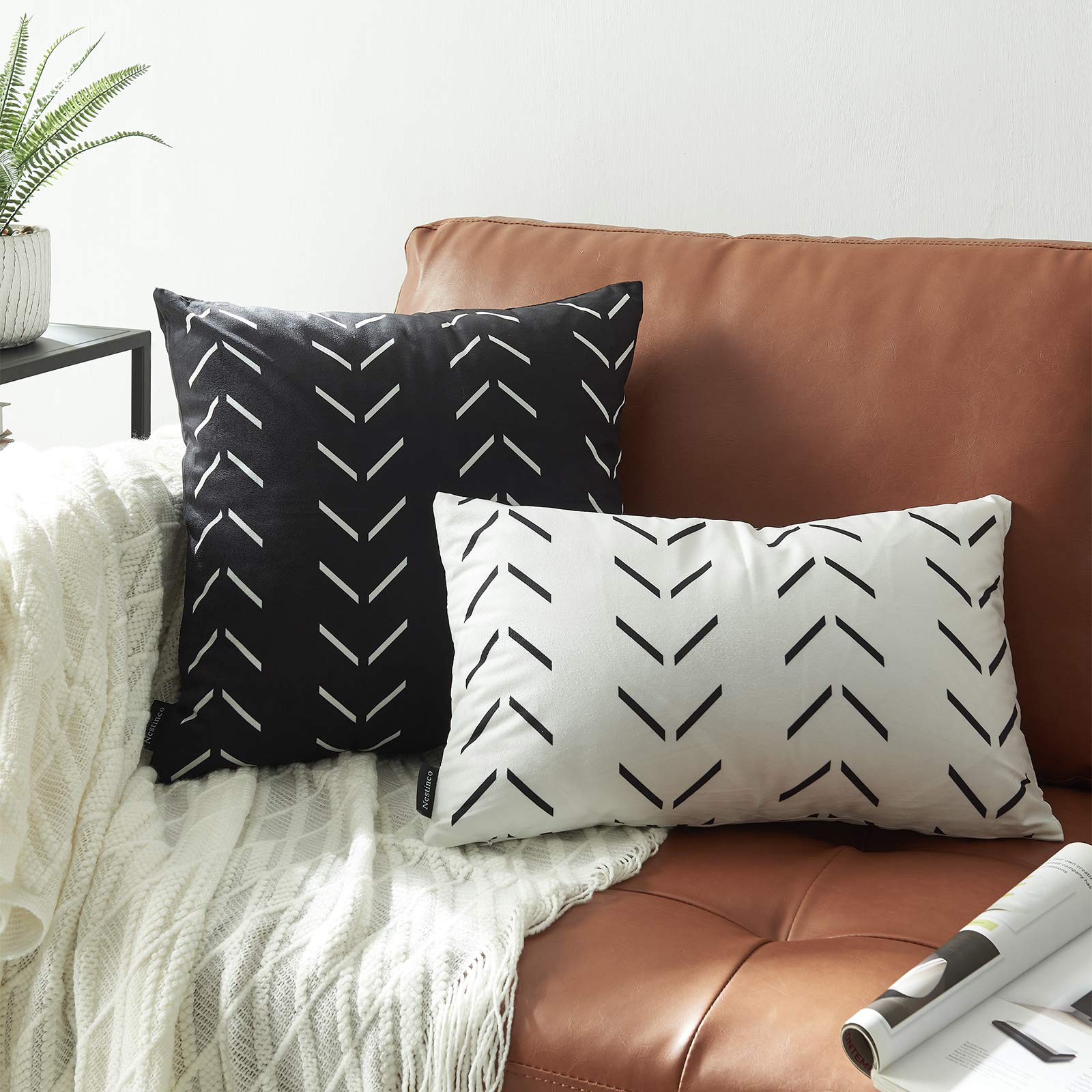Nestinco Set of 2 Black Pillow Covers 20 x 20 inches Boho Aztec Polyester Blend Square Decorative Throw Pillow Covers for Sofa Couch Bed Decor