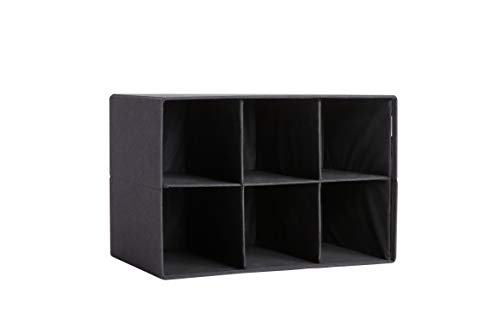 BIRDROCK HOME Black Linen Cube Organizer Shelf with 6 Storage Bins – Strong Durable Foldable Shelf – Kid Toy Clothes Towels Cubby – Collapsible Bedroom Fabric Shelves and Cubes