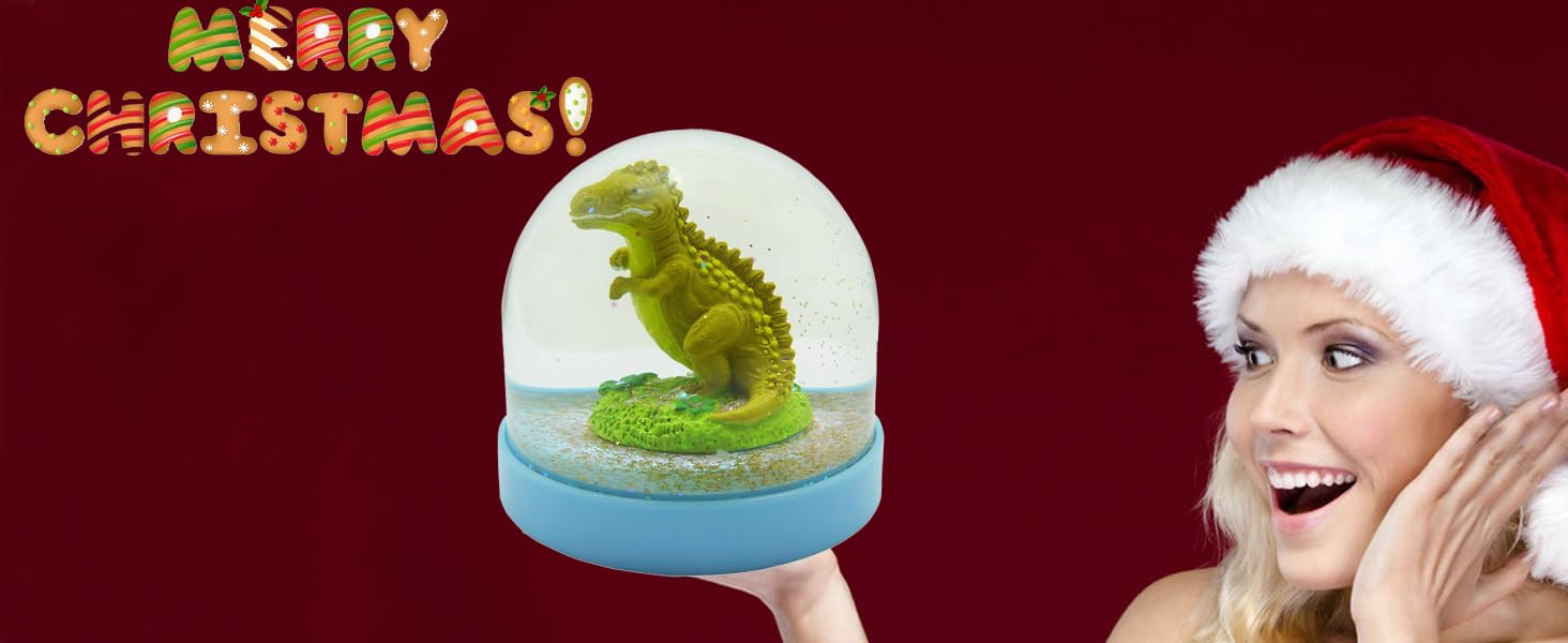 Lightahead Mini Dinosaur Snow Globe Inside Blue Base,Table Top Decorations Christmas,Birthday Gifts