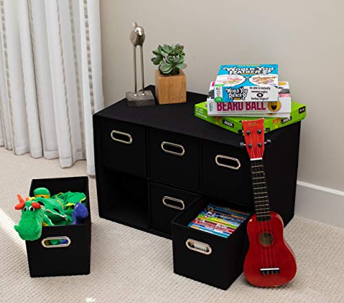 BIRDROCK HOME Black Linen Cube Organizer Shelf with 6 Storage Bins – Strong Durable Foldable Shelf – Kid Toy Clothes Towels Cubby – Collapsible Bedroom Fabric Shelves and Cubes