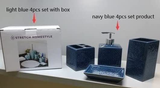 Blue Teal Bathroom Accessory Set,4 Pcs Bathroom Soap Dispenser Set Hand Pump Soap Dispenser, Vanity Countertop Accessory Set-Bathroom Soap Dispenser Set,Toothbrush Holder Set, with Soap Dish,Tumbler.