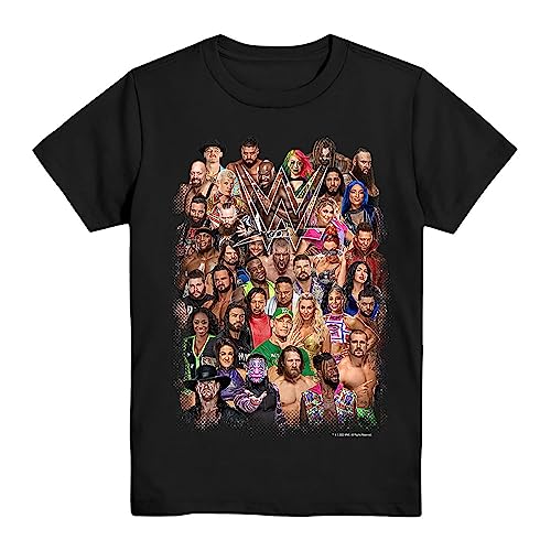 WWE Boys Superstars Group Shirt - John Cena, Daniel Bryan, Seth Rollins World Wrestling Champion Belt T-Shirt (Black Group, Medium)
