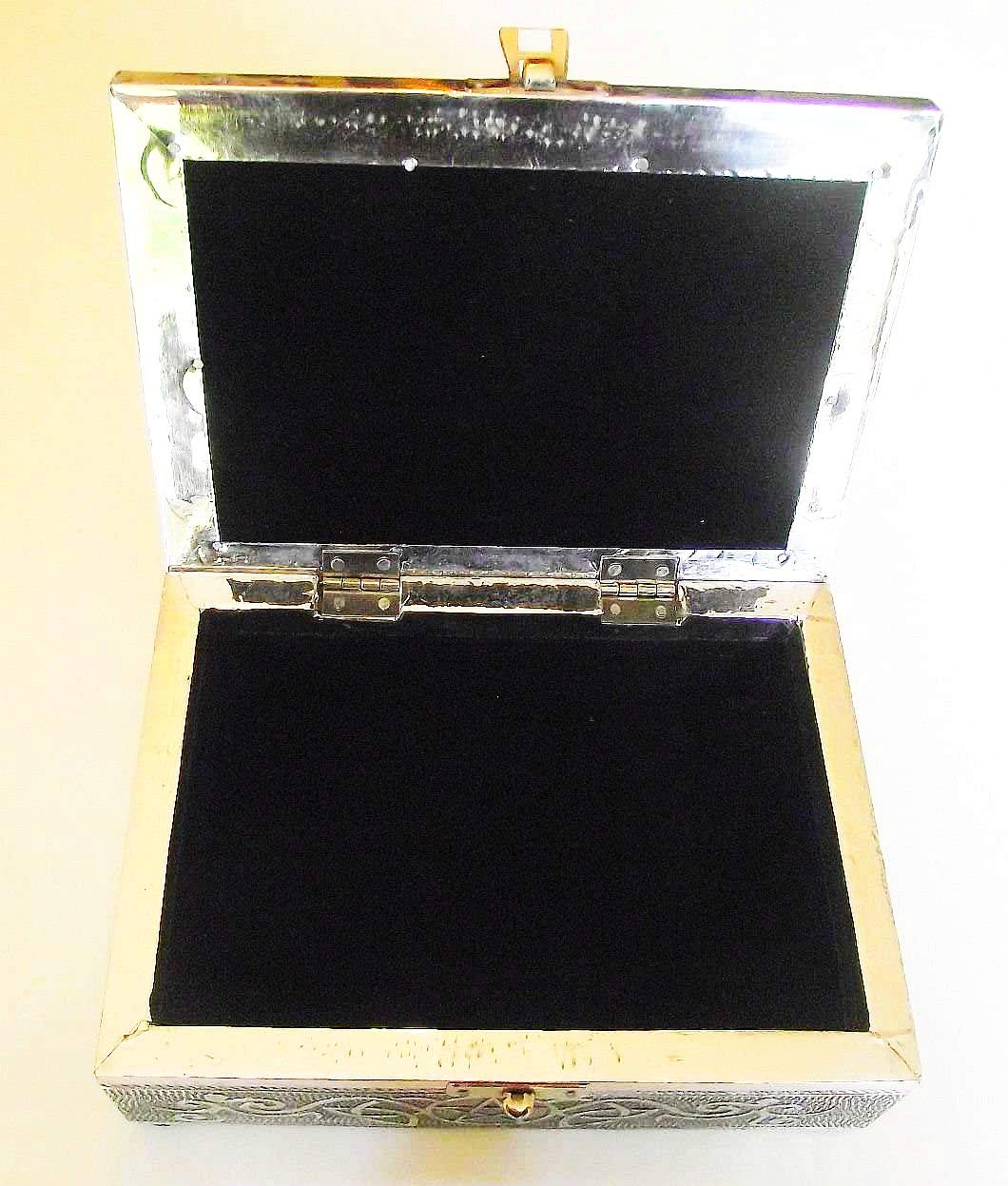 Spiritual Gifts Embossed Soft Metal Jewelry/Tarot/Oracle Card Box, with Pentacles Motif and Inside Black Felt Inlay ; 18 x 13 x 5.5cm