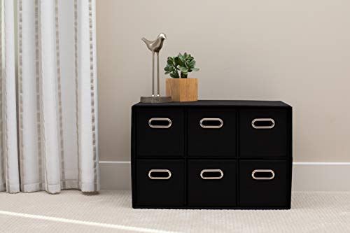 BIRDROCK HOME Black Linen Cube Organizer Shelf with 6 Storage Bins – Strong Durable Foldable Shelf – Kid Toy Clothes Towels Cubby – Collapsible Bedroom Fabric Shelves and Cubes