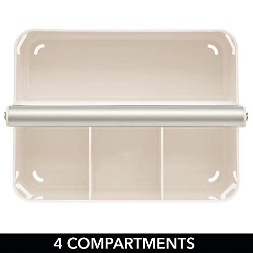 mDesign Plastic Shower Caddy Storage Organizer Utility Tote, Divided Basket Bin - Metal Handle for Bathroom, Dorm, Kitchen, Holds Soap, Shampoo, Conditioner - Aura Collection - Cream/Beige/Satin