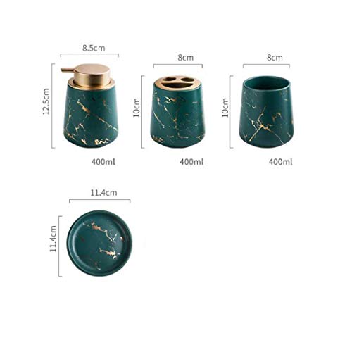 Bathroom Accessories Set ,4 Piece Toothbrush Holder Set Bath Accessories Set with Soap Dispenser, Tumbler, Soap Dish Ceramic Gift Set Luxury Bath Accessory (Dark green(four piece))