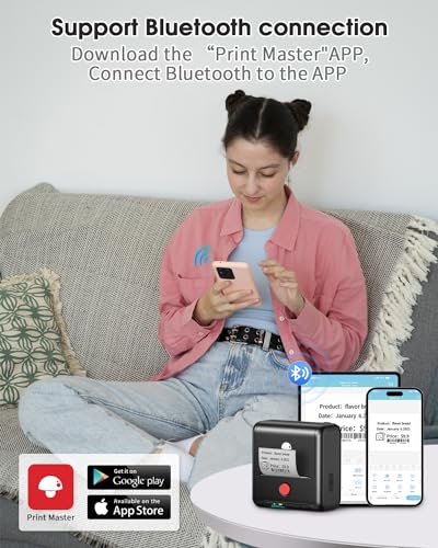 Memoqueen Thermal Label Maker, M200 Bluetooth Thermal Label Printer, 3 Inch Address Label Maker for Small Business, Home, Office, Barcode, Logo, Black