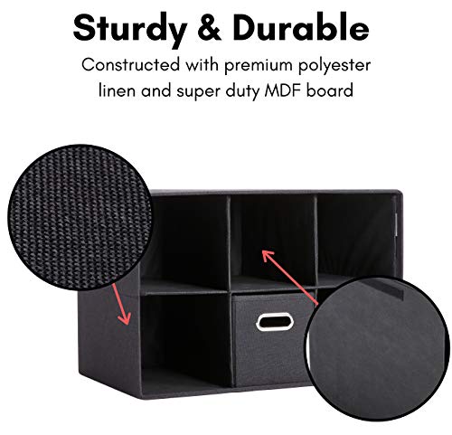 BIRDROCK HOME Black Linen Cube Organizer Shelf with 6 Storage Bins – Strong Durable Foldable Shelf – Kid Toy Clothes Towels Cubby – Collapsible Bedroom Fabric Shelves and Cubes