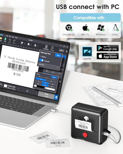 Memoqueen Thermal Label Maker, M200 Bluetooth Thermal Label Printer, 3 Inch Address Label Maker for Small Business, Home, Office, Barcode, Logo, Black