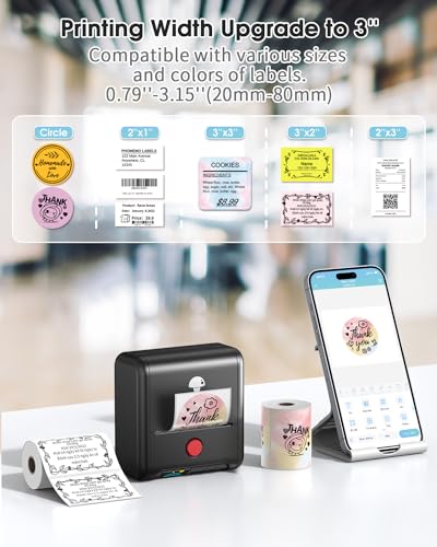 Memoqueen Thermal Label Maker, M200 Bluetooth Thermal Label Printer, 3 Inch Address Label Maker for Small Business, Home, Office, Barcode, Logo, Black