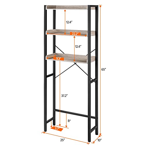 Yaheetech 3-Tier Over The Toilet Storage Shelf, Wooden Bathroom Space Saver Toilet Storage Rack with Shelves, Free Standing Bathroom Organizer Rack for Home, 25 x 10 x 65 Inches, Gray