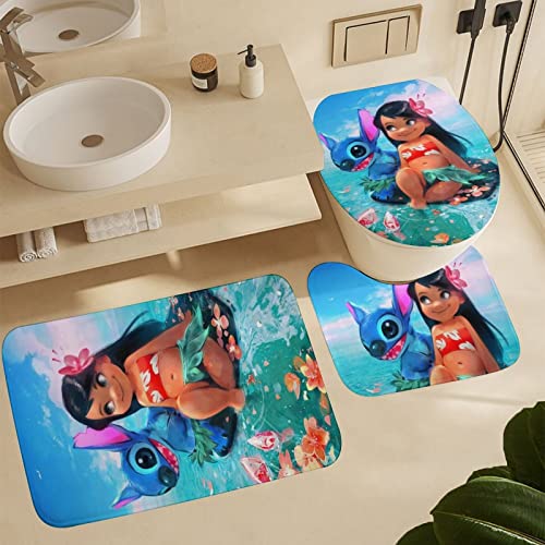 fmsnupz Cartoon Shower Curtain 4PCS Set, Cute Bathroom Decor with Non-Slip Rugs, Toilet Lid Cover and Bath Mat, Waterproof Fabric Shower Curtains with 12 Hooks, 70.8"x70.8"