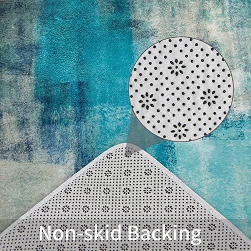 MitoVilla 4 Pcs Teal Blue Bathroom Sets with Shower Curtain and Rugs, Turquoise Shower Curtain Sets with Rugs for Bathroom Decor, Ombre Grunge Bathroom Decor Curtain Sets with Mats and Accessories