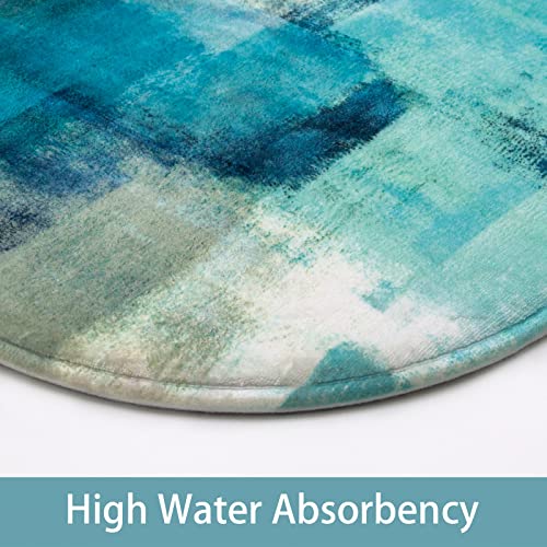 MitoVilla 4 Pcs Teal Blue Bathroom Sets with Shower Curtain and Rugs, Turquoise Shower Curtain Sets with Rugs for Bathroom Decor, Ombre Grunge Bathroom Decor Curtain Sets with Mats and Accessories