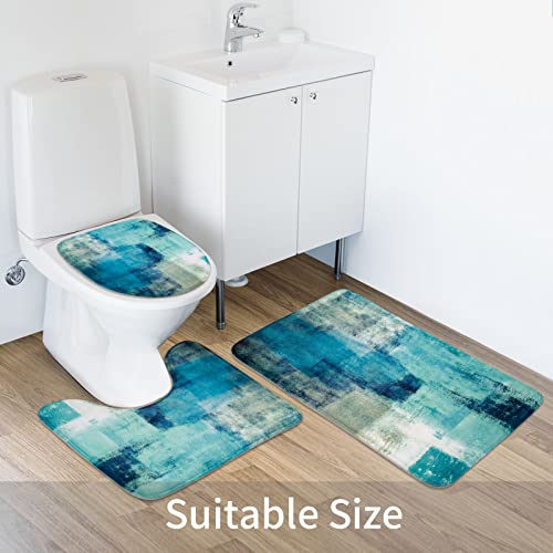 MitoVilla 4 Pcs Teal Blue Bathroom Sets with Shower Curtain and Rugs, Turquoise Shower Curtain Sets with Rugs for Bathroom Decor, Ombre Grunge Bathroom Decor Curtain Sets with Mats and Accessories