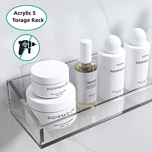 KATASKI 2 Pack Acrylic Bathroom Shelf, Wall Mounted No-Drill Thick Clear Storage and Display Shelf, 15.7inch