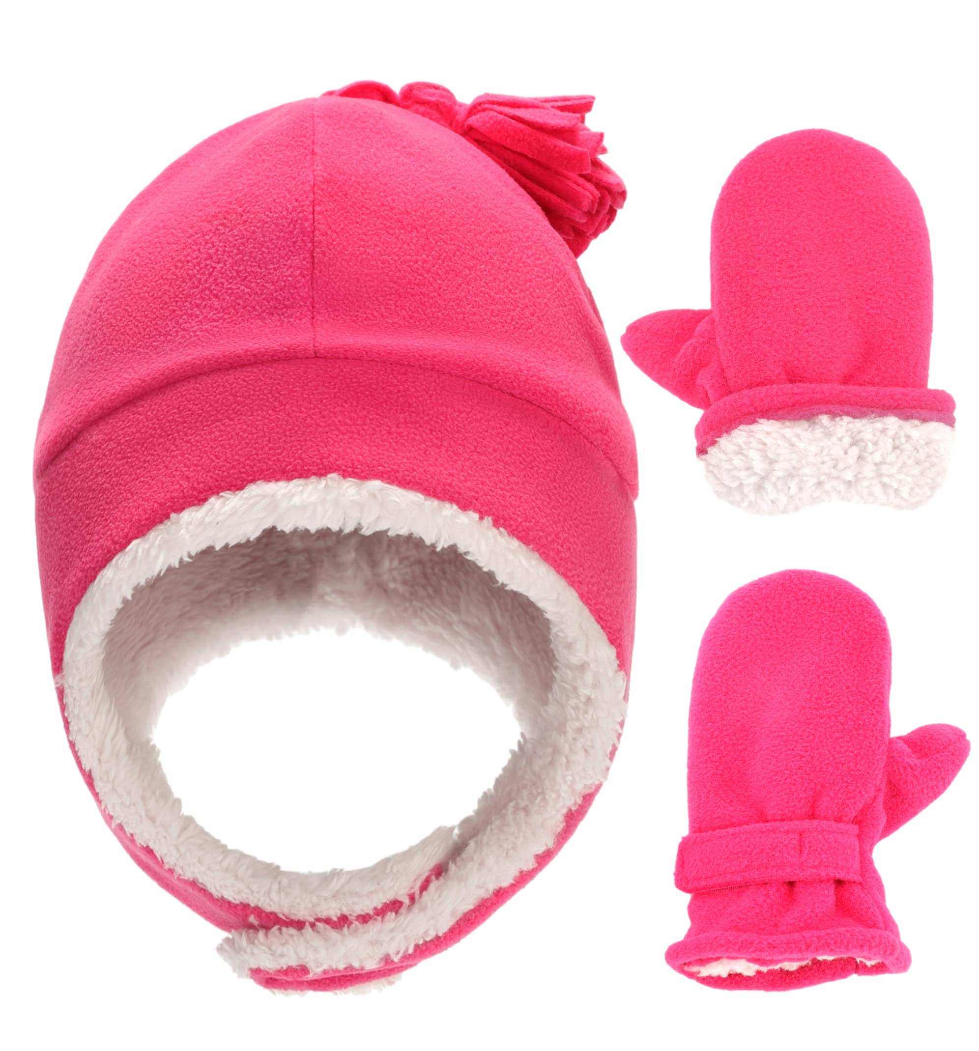 Brook + Bay Toddler Hat & Glove Set - Toddler Mittens & Winter Hat - Baby Fleece Hat for Infant Kids Set 2-3 years old - Pink