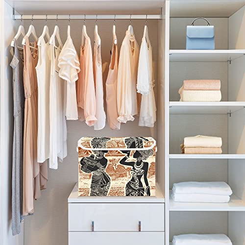 Krafig Art African Girl Foldable Storage Box Large Cube Organizer Bins Containers Baskets with Lids Handles for Closet Organization, Shelves, Clothes, Toys