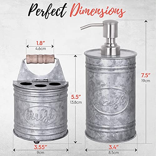 Autumn Alley Rustic Bathroom Accessories Set - Farmhouse Bathroom Soap Dispenser and Toothbrush Holder Set - Western Bathroom Accessories, Farmhouse Decor for Bathroom Countertop, Galvanized Grey
