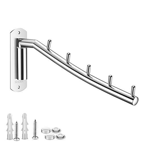 MulYeeh Folding Wall Mounted Clothes Hanger Rack Coat Hanger Stainless Steel Clothes Hook with Swing Arm for Bedroom Bathroom